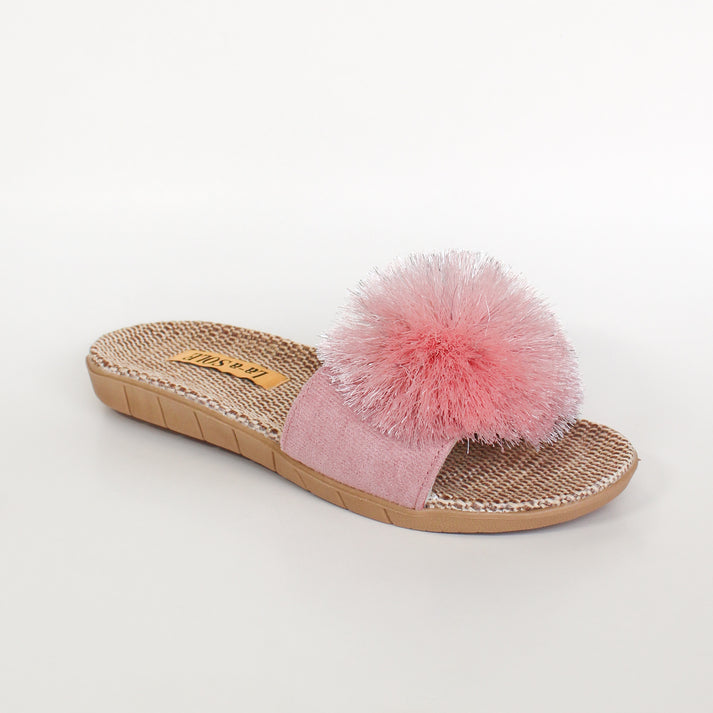 Pom Pom Slides | Pink Shimmer – La-a SOLE